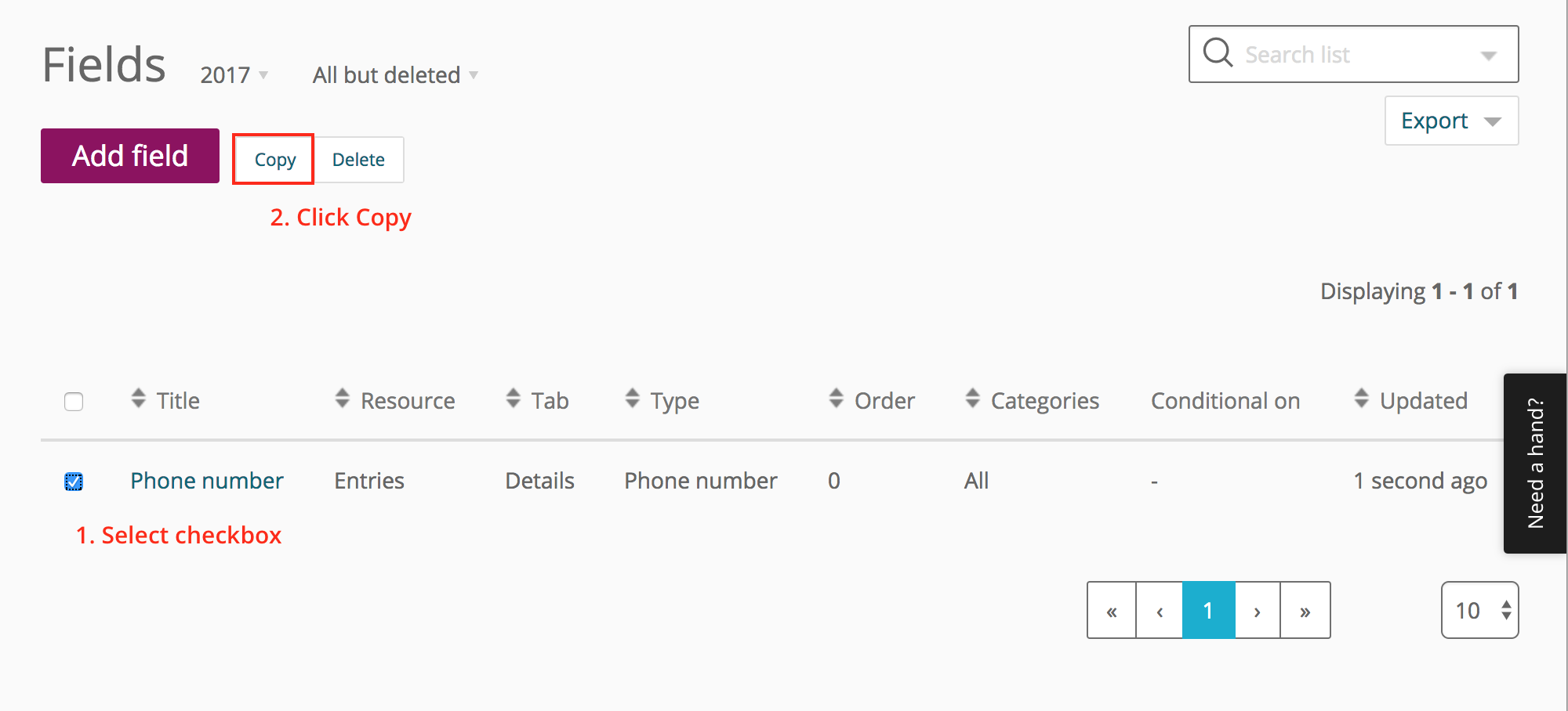 Field configuration – Award Force Help Centre