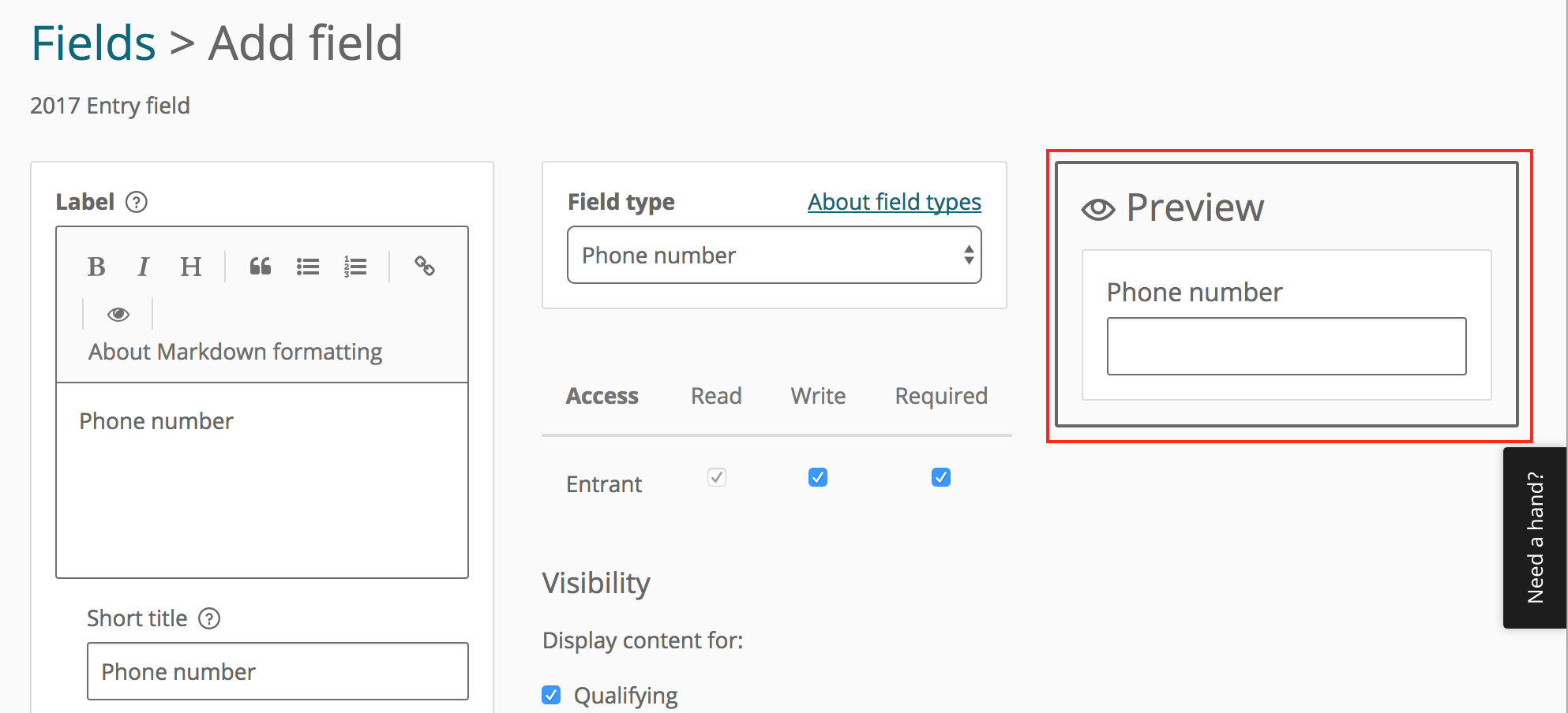 Field configuration – Award Force Help Centre