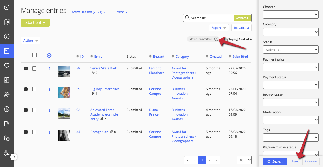How to search and filter – Award Force Help Centre