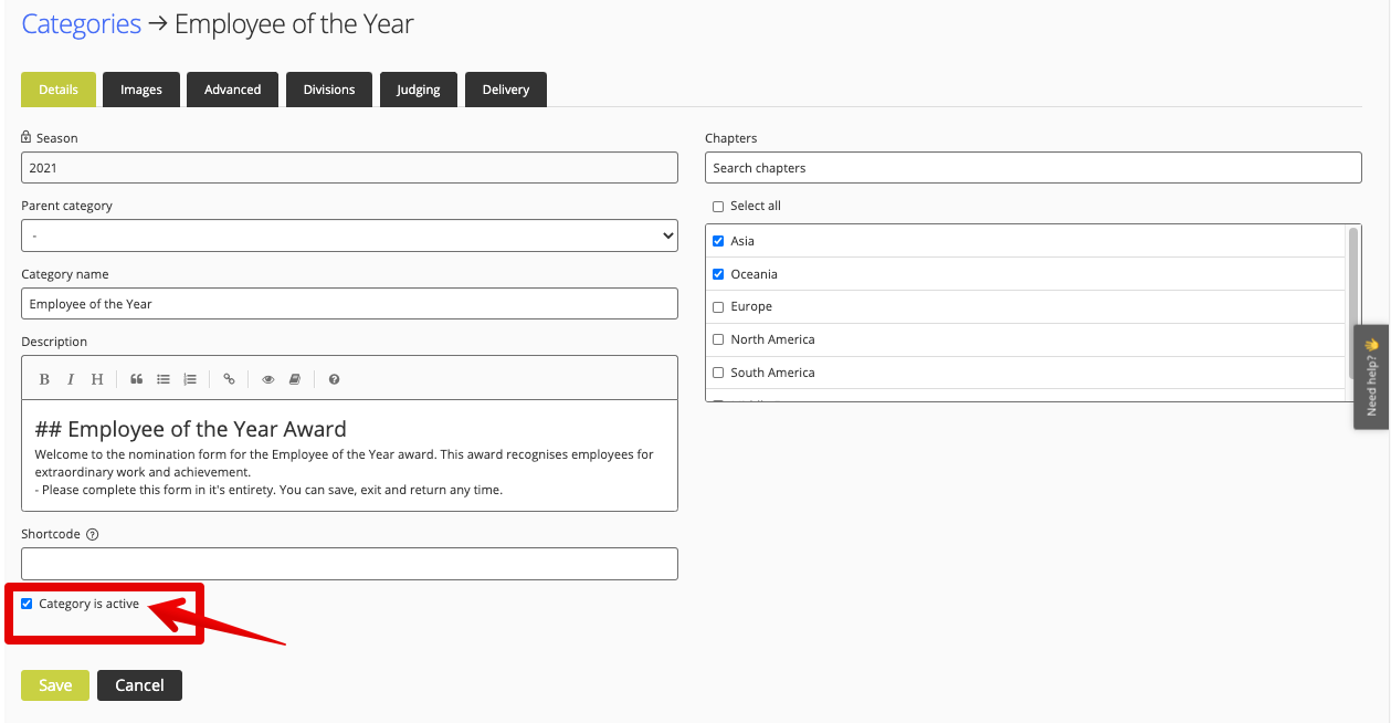 Category configuration – Award Force Help Centre