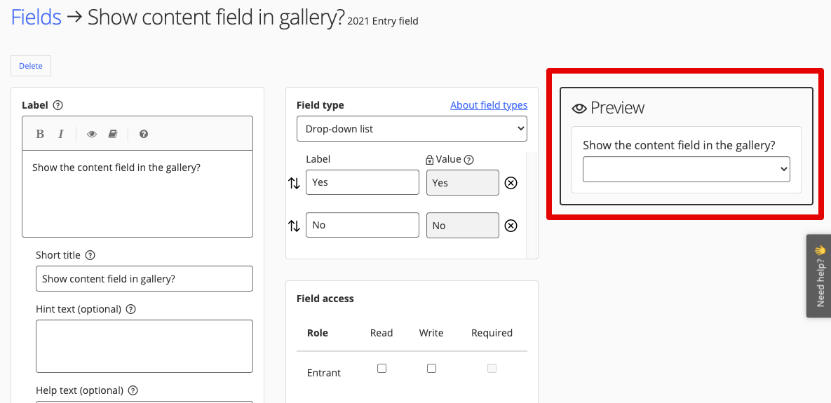 Field configuration – Award Force Help Centre