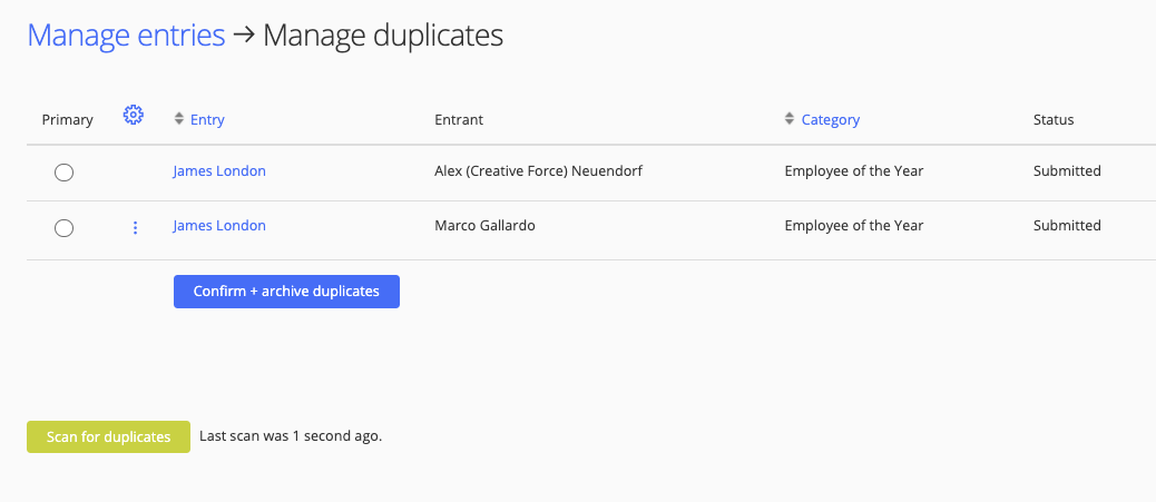 Manage duplicate entries – Award Force Help Centre