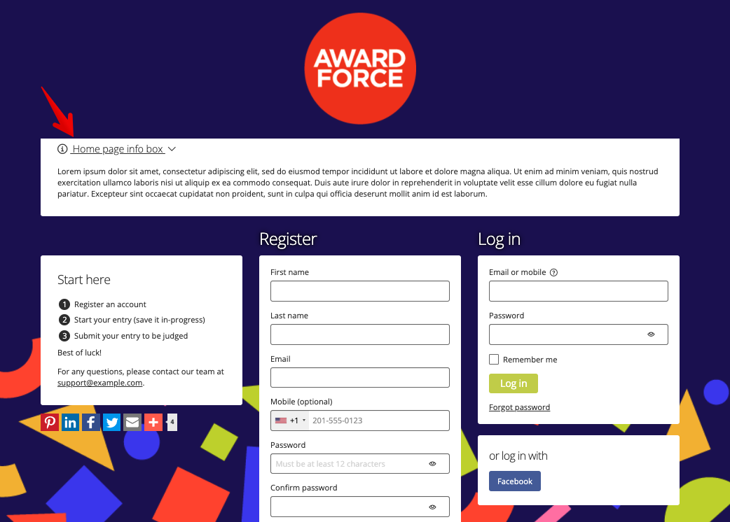 Content block locations – Award Force Help Centre