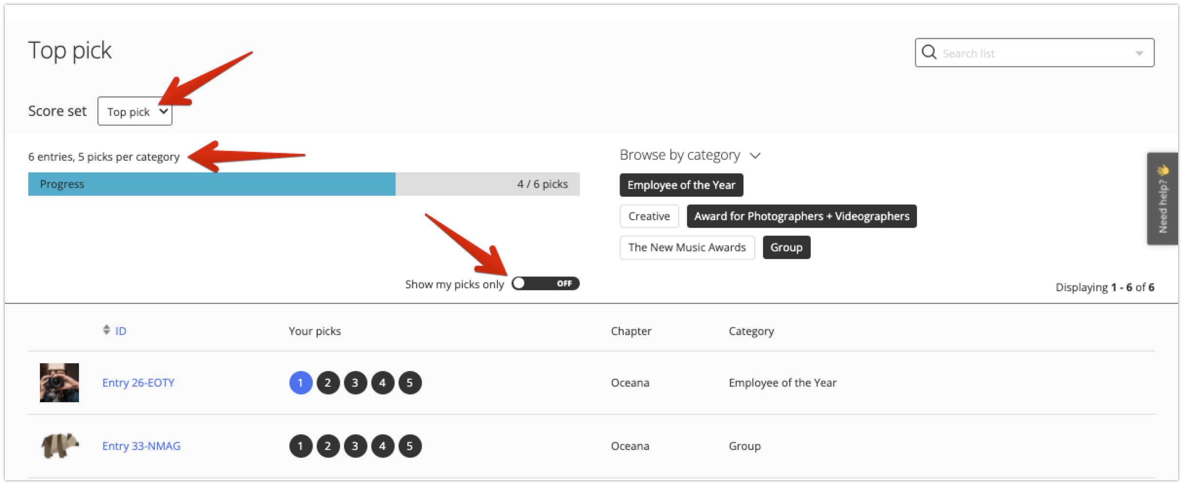 Top pick configuration – Award Force Help Centre