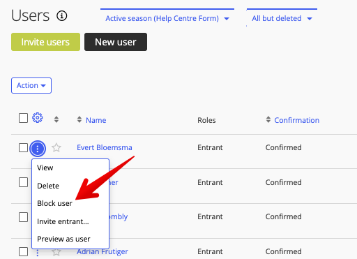 Block and unblock users – Award Force Help Centre