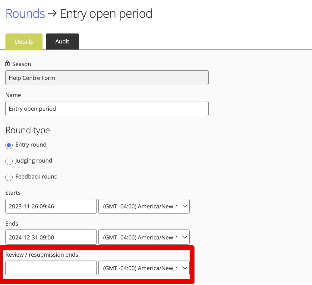 Entry resubmission – Award Force Help Centre