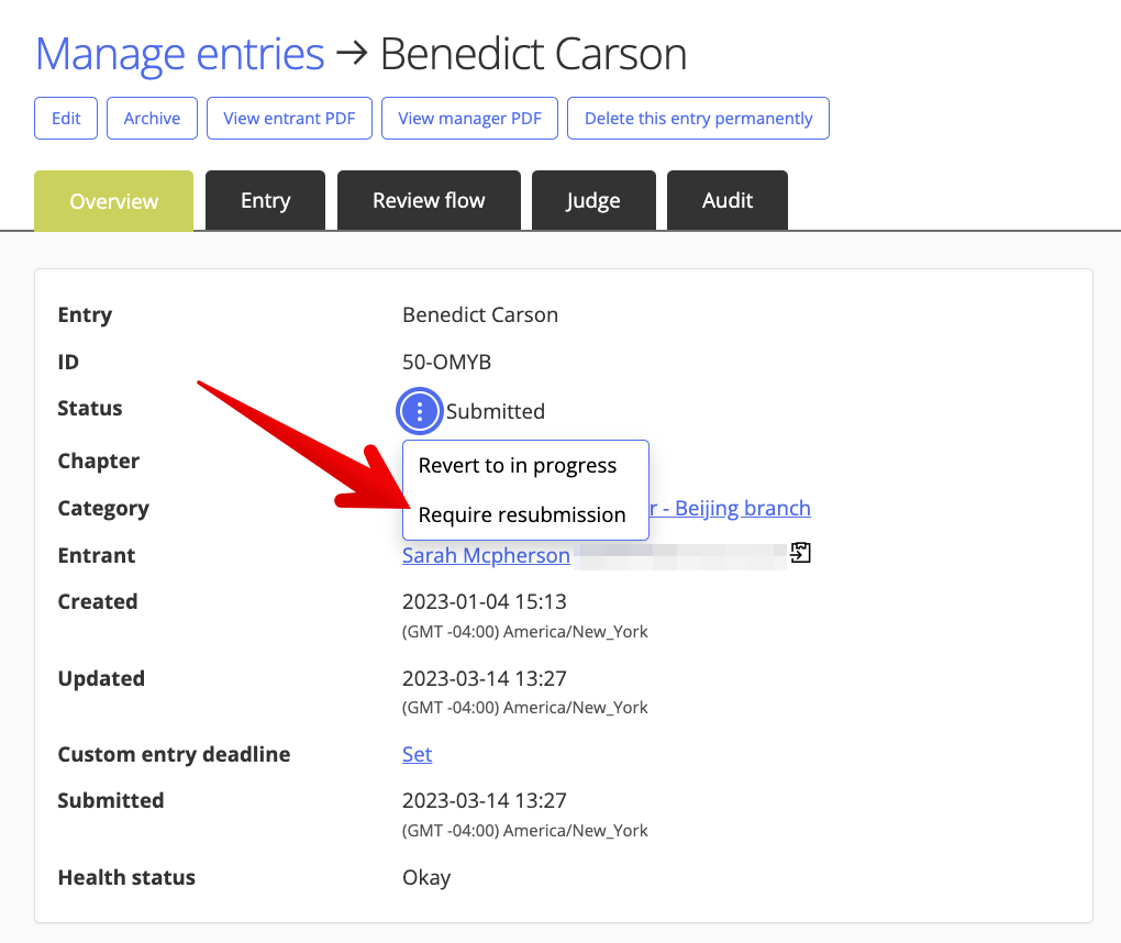 Entry resubmission – Award Force Help Centre