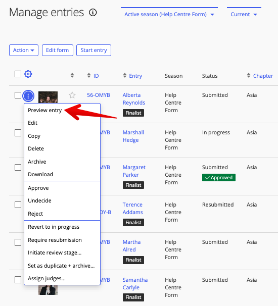 Preview an entry – Award Force Help Centre Preview an entry – Award Force Help Centre